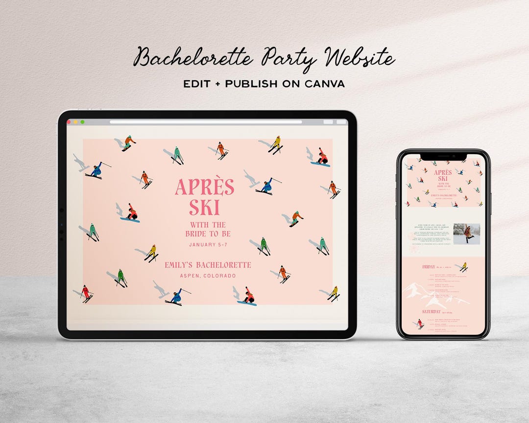Apres Ski Bachelorette Website Template Ski Trip Itinerary | Canva - Etsy