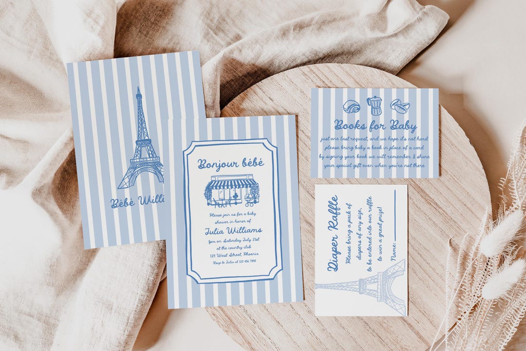 French Café Bebé Baby Shower Invitation, Paris Cafe Theme Invite | PR1 ...