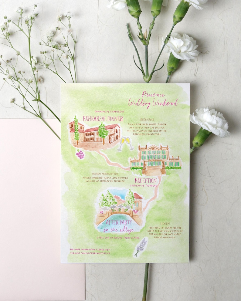 Bespoke Custom Watercolor Wedding Venue Location Map - Etsy