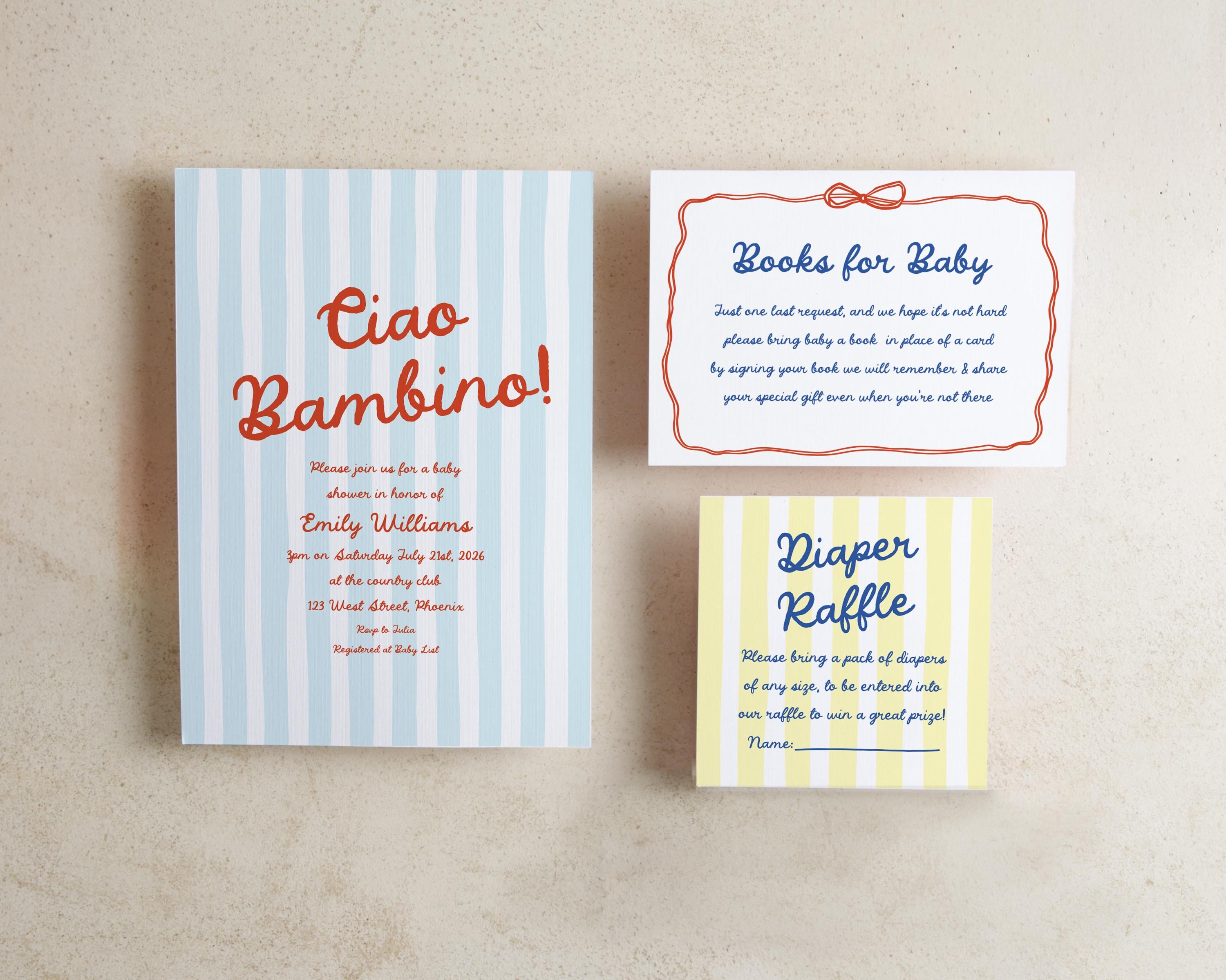 Ciao Bambino Baby Shower Invitation - Ciao Baby Striped Italian Invite ...