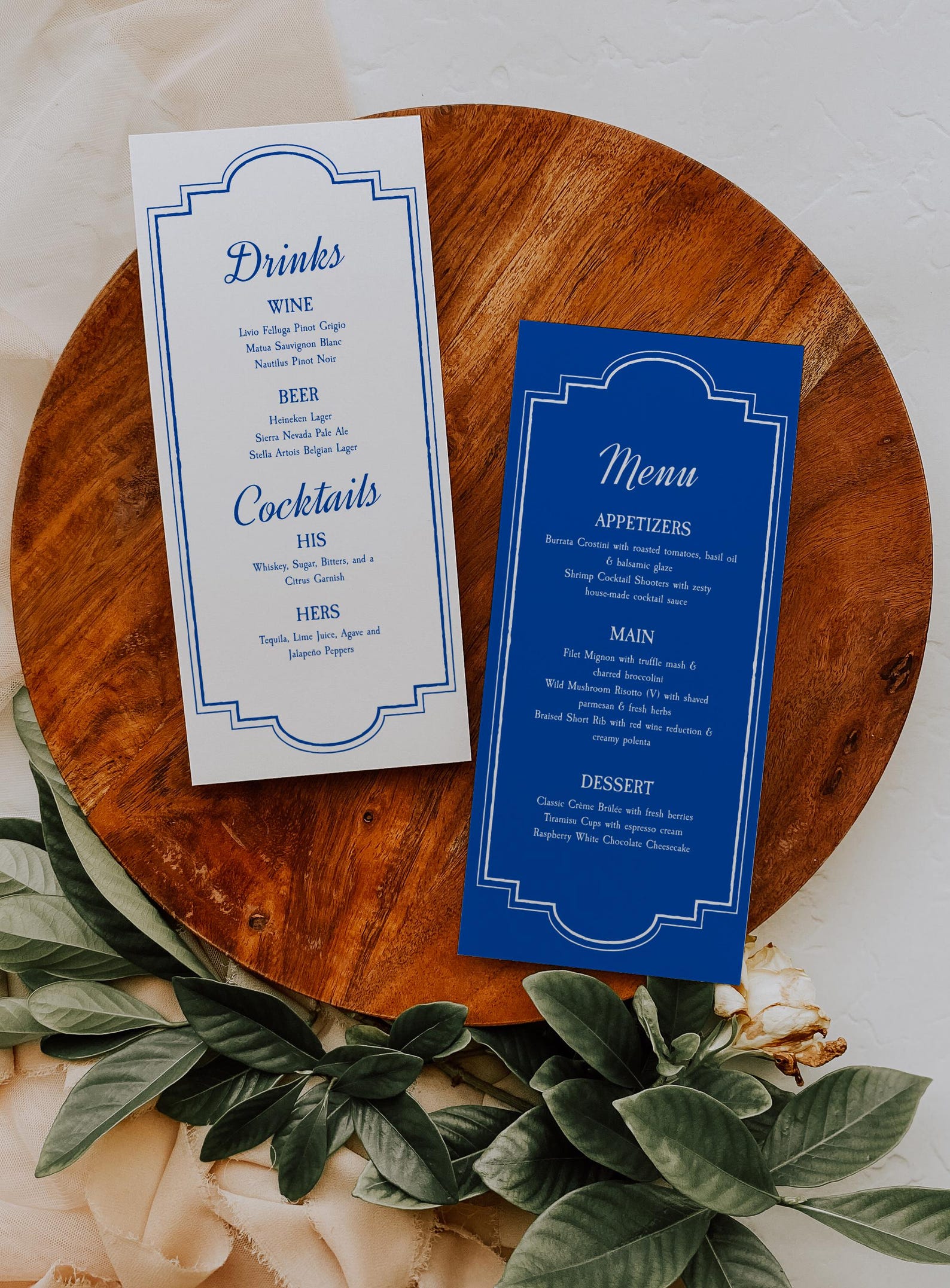 Luxury Wedding Menu Template, Royal Blue Old Money Drinks Card | BW1 - Etsy