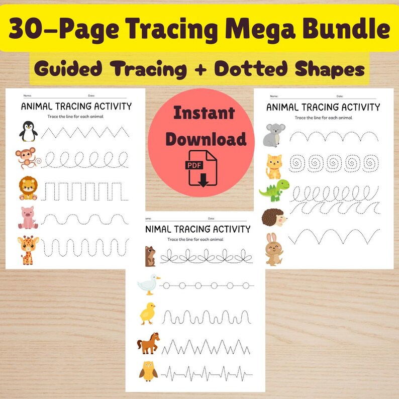 Animal Tracing Worksheets | Preschool Fine Motor Skills (PDF Pattern ...