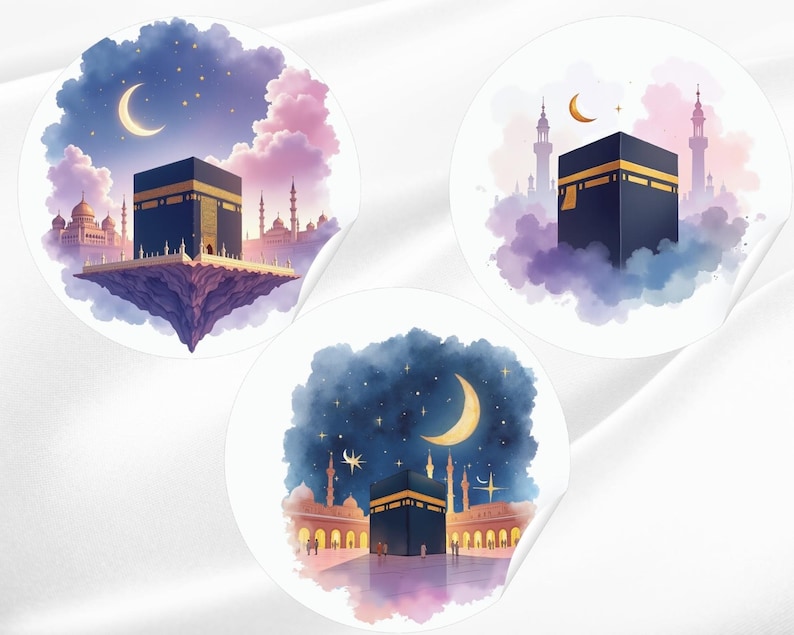 Kaaba Watercolor Clipart Bundle, Islamic Art PNG Set, Makkah Mosque ...
