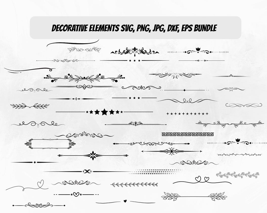 Dekorative Elemente SVG Bundle, Borders Dividers Ornaments, Flourish ...