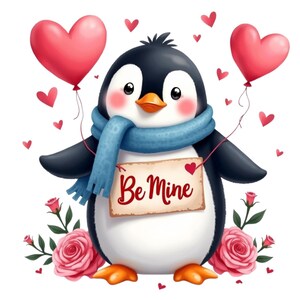 Whimsical Valentines Penguin Clipart Bundle PNG | Cute Penguin Love ...