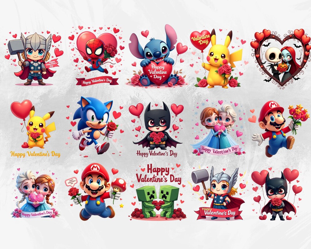 Valentine Superhero Clipart Bundle PNG | Cartoon Hero Love Graphics ...