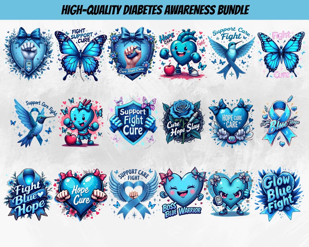 Fight Diabetes PNG Bundle, We Wear Blue Awareness Clipart, Diabetes ...