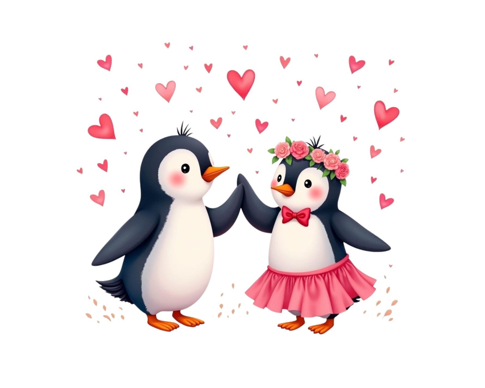 Whimsical Valentines Penguin Clipart Bundle PNG | Cute Penguin Love ...