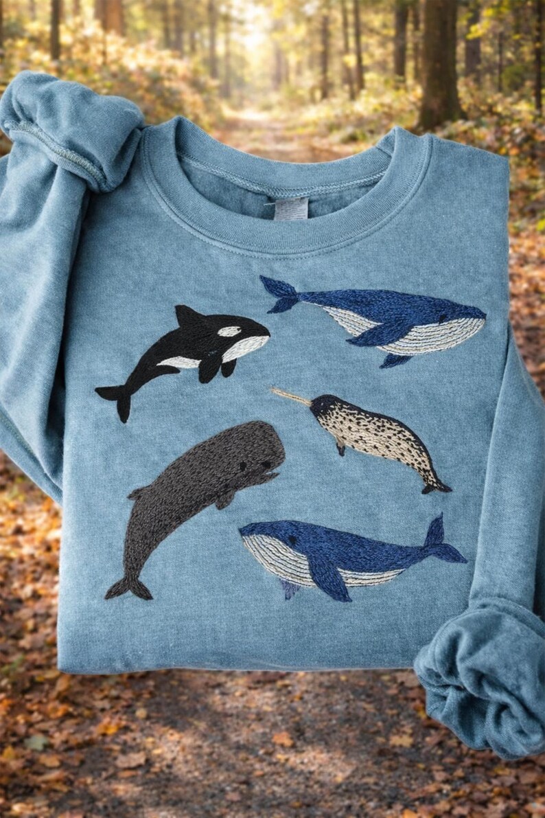 Embroidered Whale Sweatshirt – Custom Ocean Species, Marine Life Gift ...