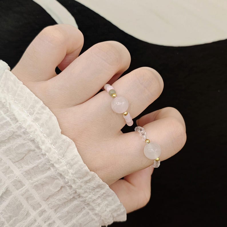 Handmade Beaded Crystal Ring: Natural Stone Elastic Jewelry - Etsy ...