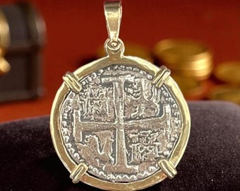 Atocha Silver Coin Pendant in 14K Real Gold Bezel - Etsy