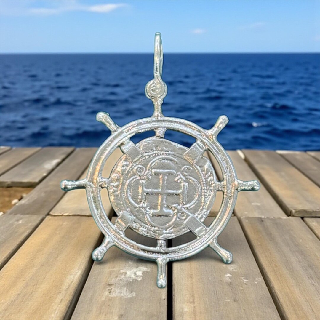 Atocha 925 Sterling Silver Ship’s Wheel Quarter Size Coin Pendant - Etsy