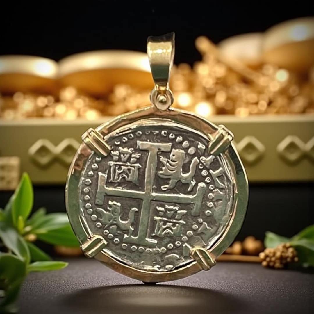 Atocha Silver Coin Pendant in 14K Real Gold Bezel - Etsy