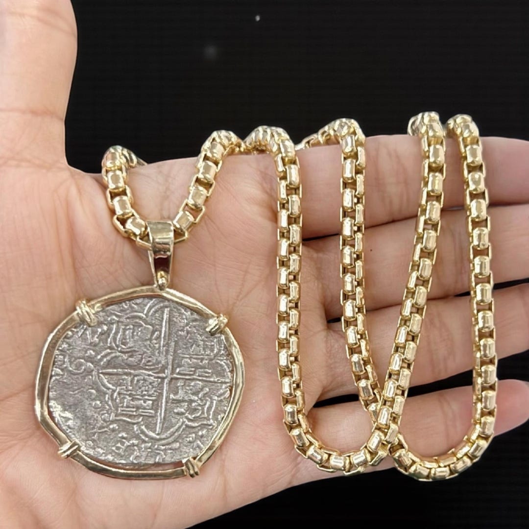 Atocha Silver Coin Pendant, 14k Gold Bezel, Handmade - Etsy