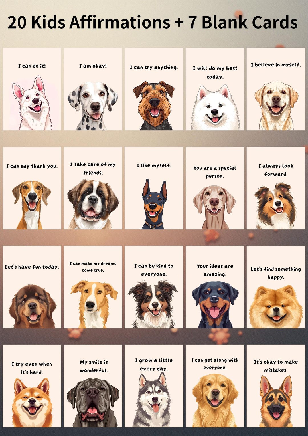 Large Dog Affirmation Cards for Kids | Printable Affirmation Cards ...