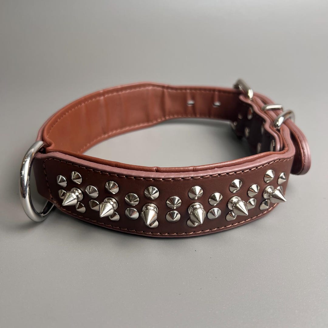 Dog Neck Wear Stylish Spiked Genuine Leather Dog Collar for Bulldogs ...