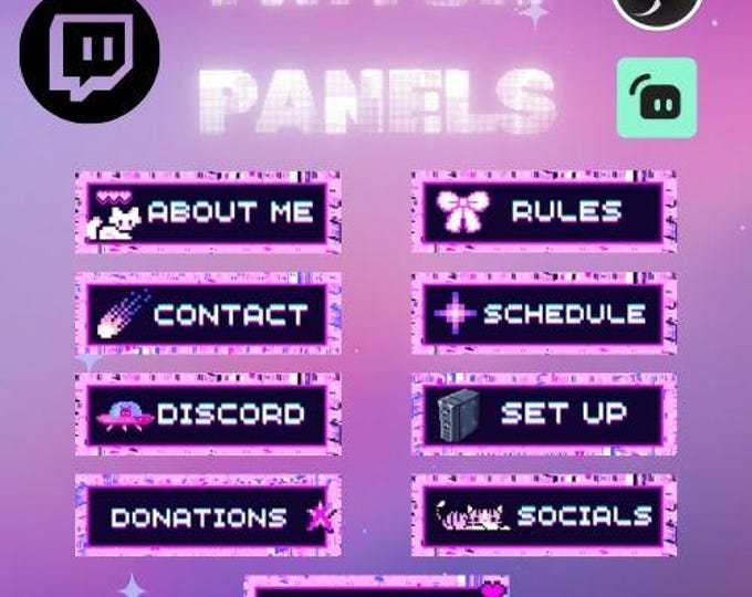 Pink Pixel Twitch Panels: Kawaii Gamer Stream Overlay (digital) - Etsy