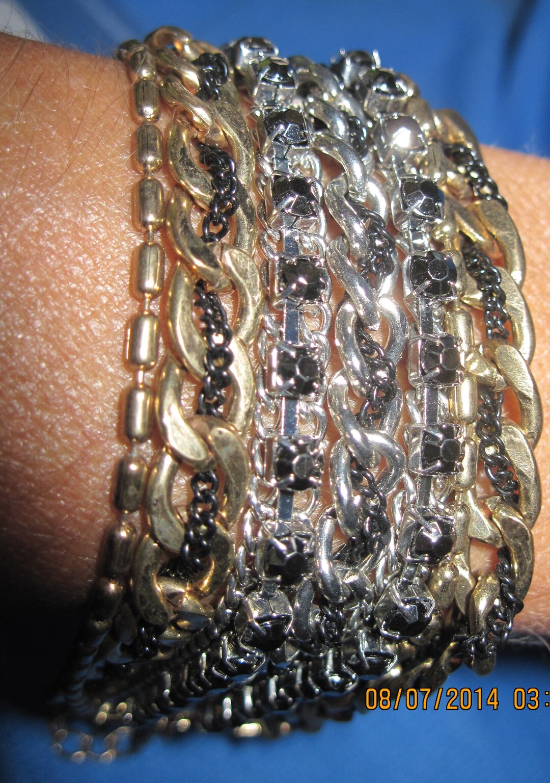 BEAUTIFUL Vintage Multi Colored Chains & Black Crystal AB Bracelet ...