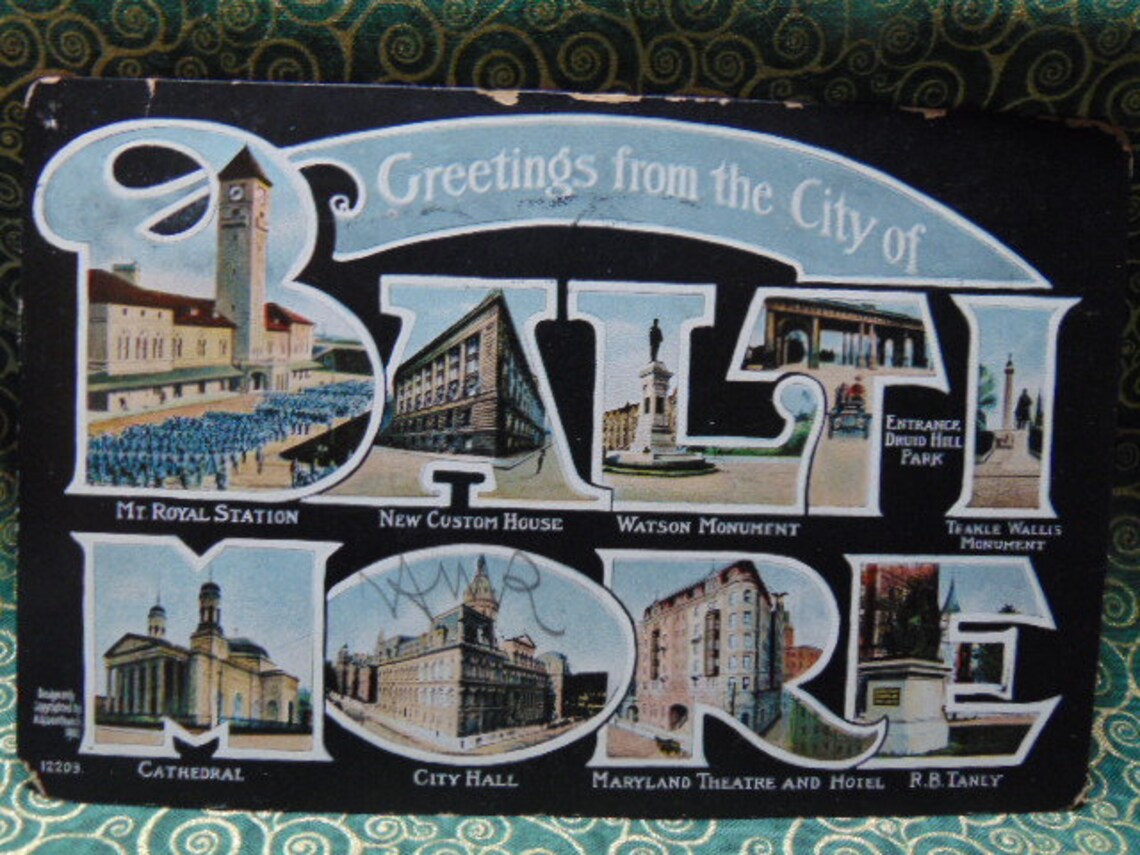 ANTIQUE EXCELLENT 1908 Greetings From the City of Baltimore Md Postcard ...