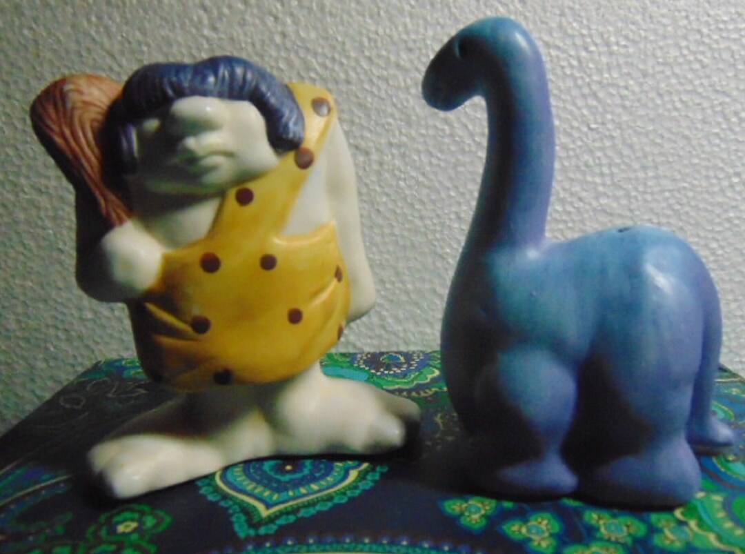 Vintage 2000's Bisque Ceramic Albert Price Caveman & Dino Salt and ...
