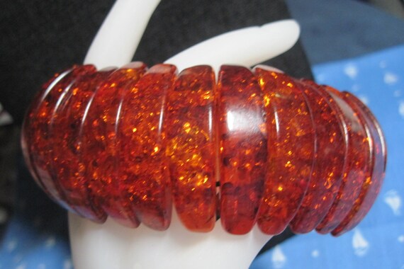 Vintage Beautiful BIG & CHUNKY Amber Lucite Half Moon… - Gem
