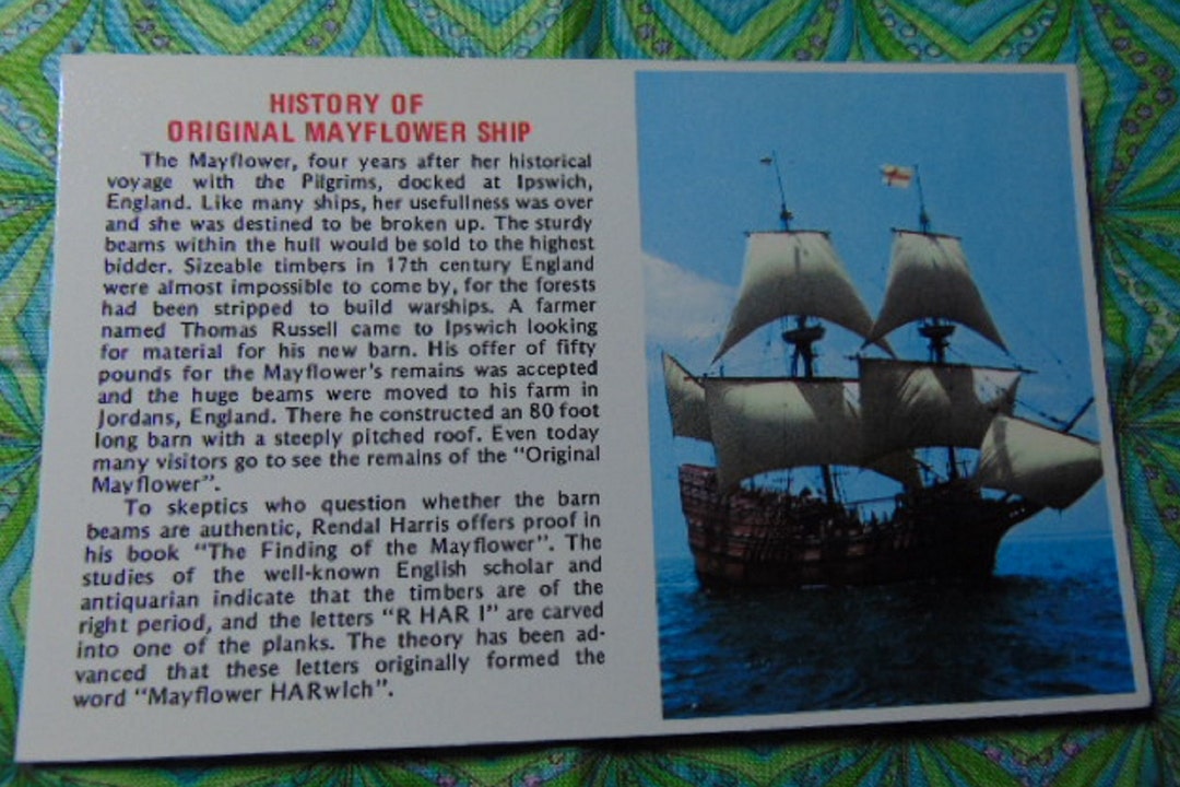 VINTAGE BEAUTIFUL 50's/60's History of Original Mayflower Ship Postcard ...