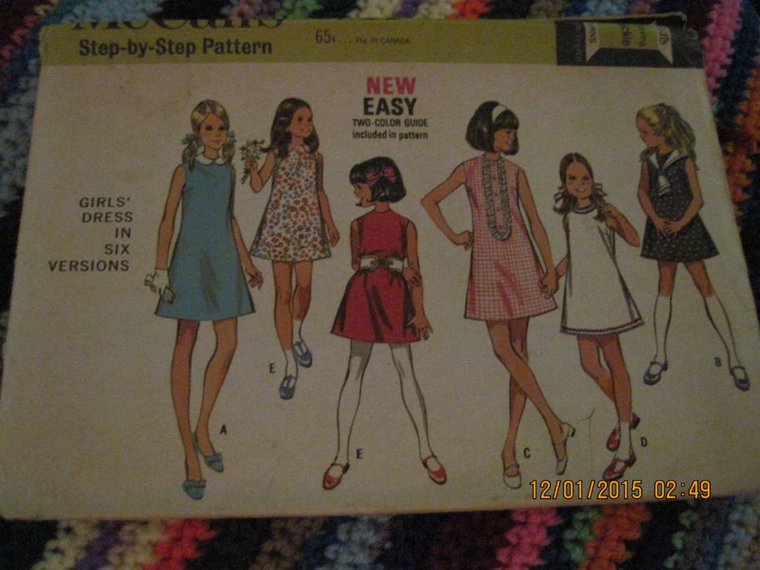 VINTAGE Mccalls Pattern #9751... Girls Dress 6 Versions..1969..size 12 ...