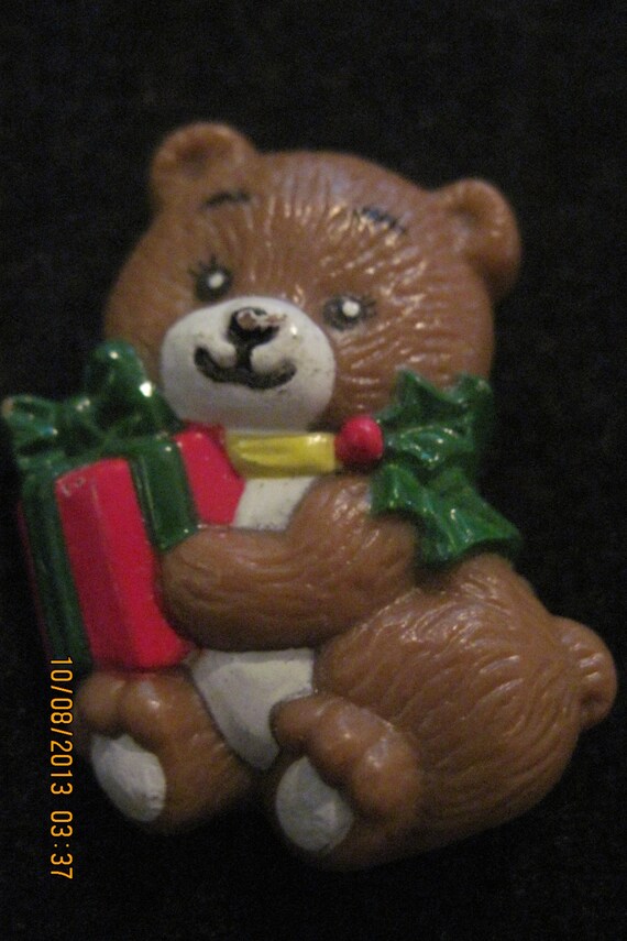 Vintage CUTE RUSS Teddy Bear with Christmas Gift Pin … - Gem