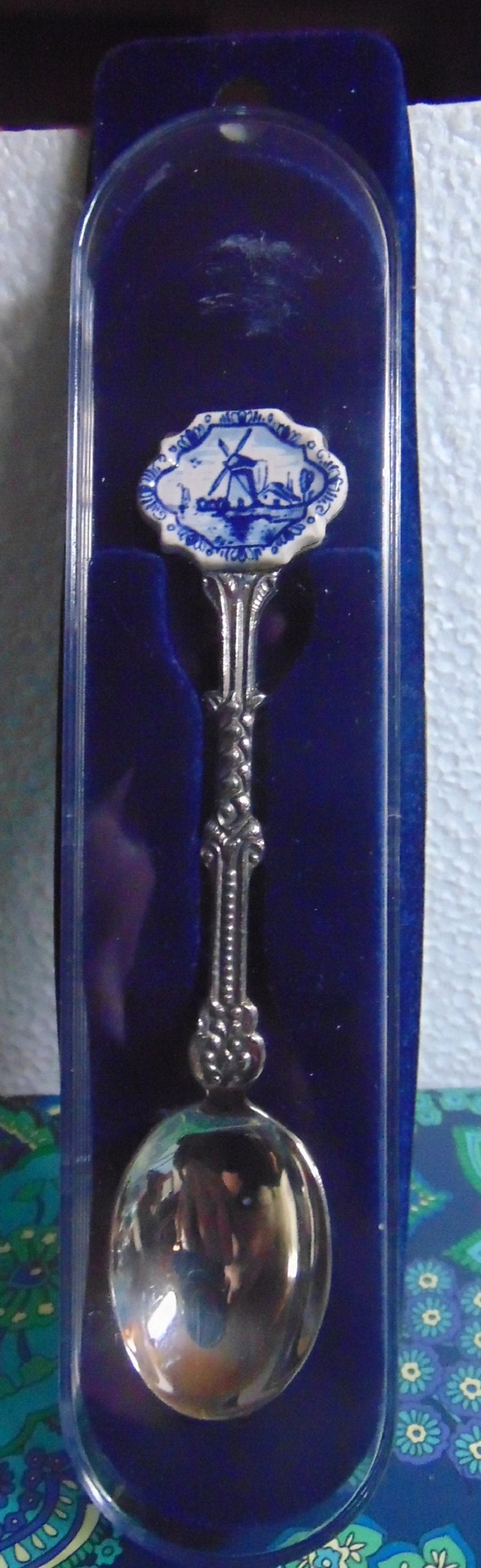 VINTAGE Beautiful 70's-90's J.O. Alpacca Blue Delft Windmill Silver ...