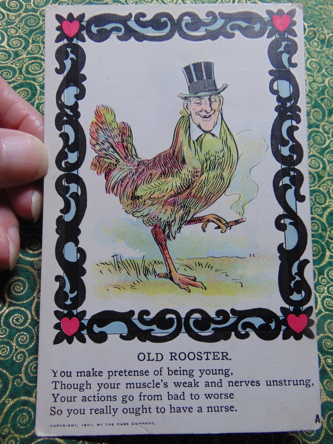 ANTIQUE HUMOROUS COMIC 1907 Old Rooster Ditty/poem Postcard-used.1066 ...