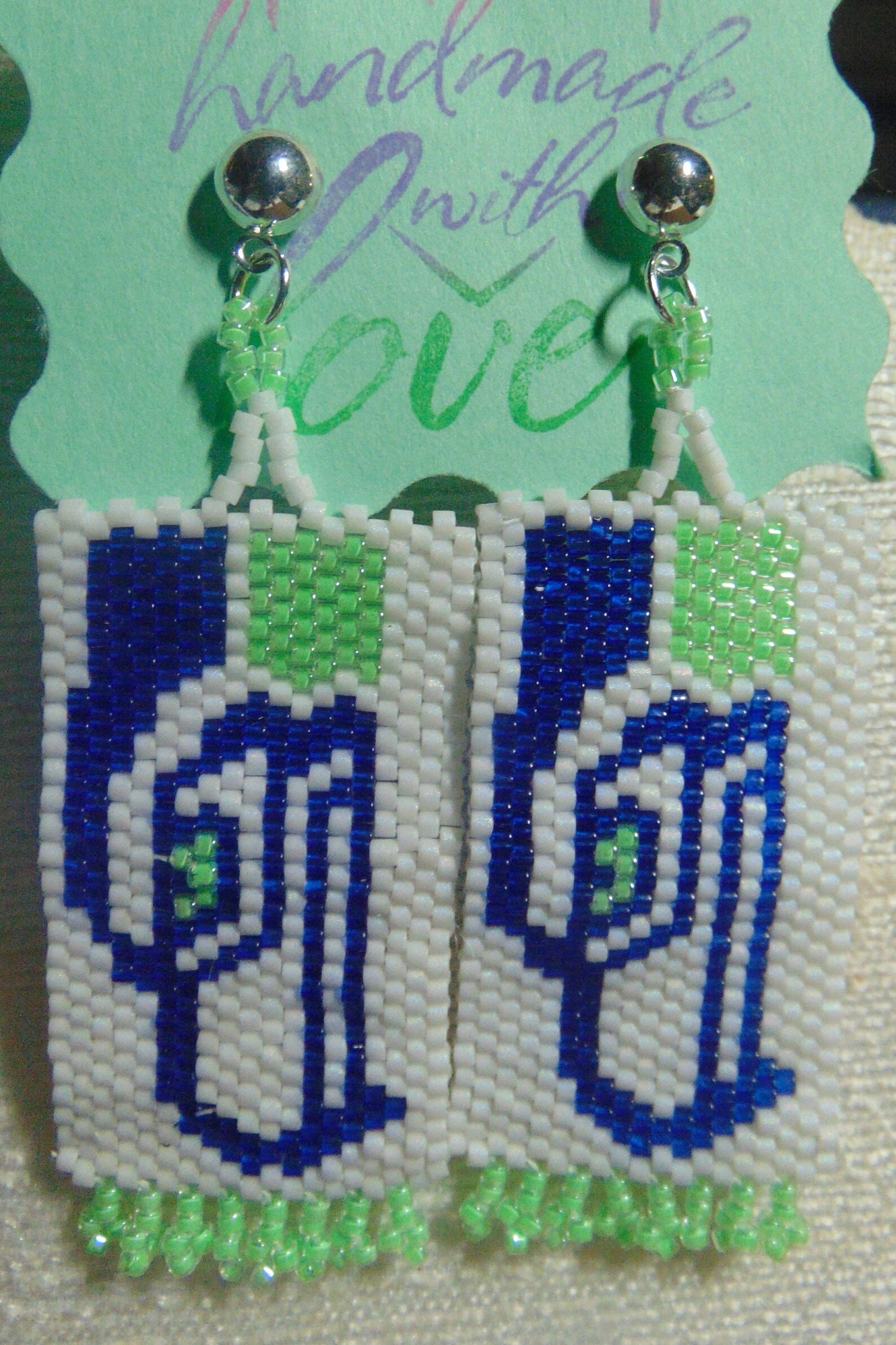 BEAUTIFUL Inspired Native Style Beaded SEAHAWKS Stud Earrings..handmade ...