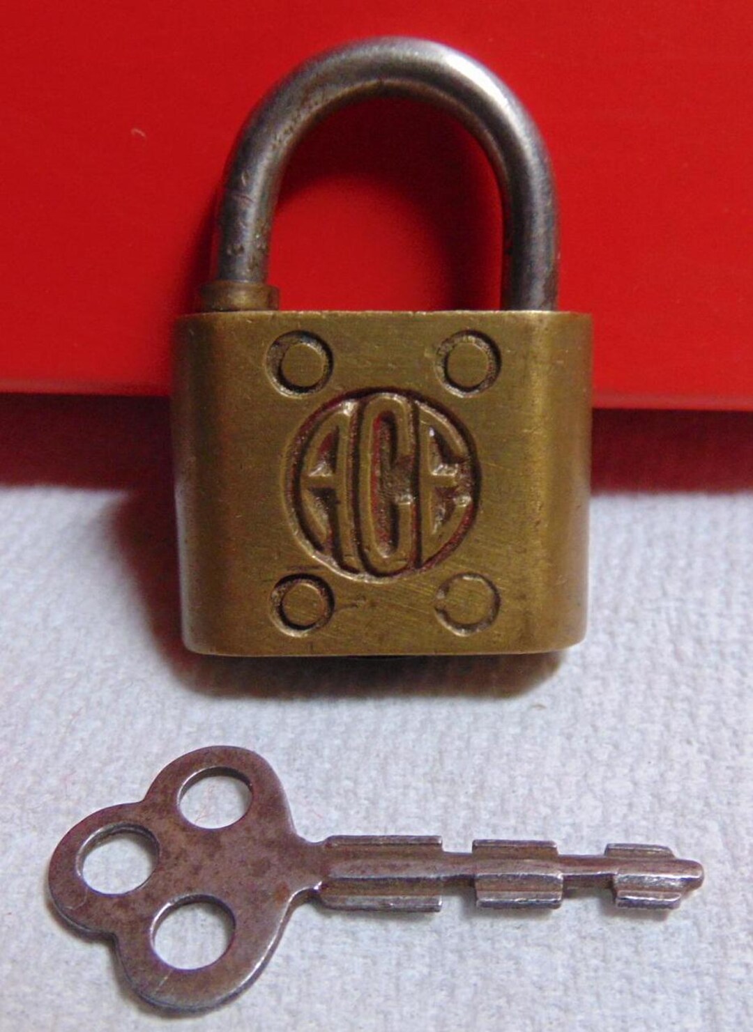 Vintage BEAUTIFUL Miniature Brass Padlock & Key Made in USA ACE Lock Co ...
