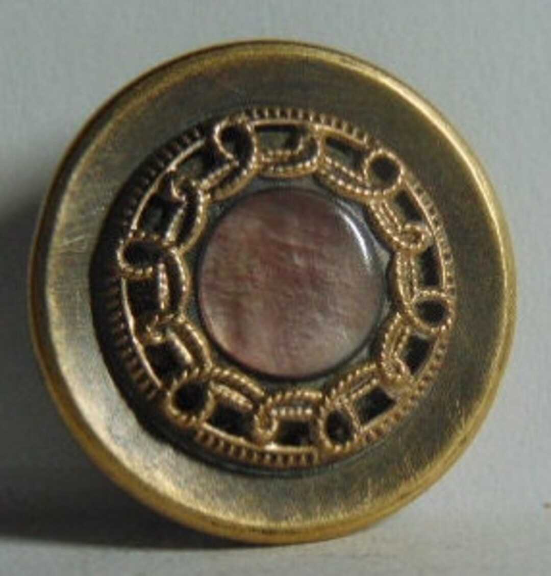Antique BEAUTIFUL 1880's Victorian Brass Button W/ Ocean Pearl Center ...