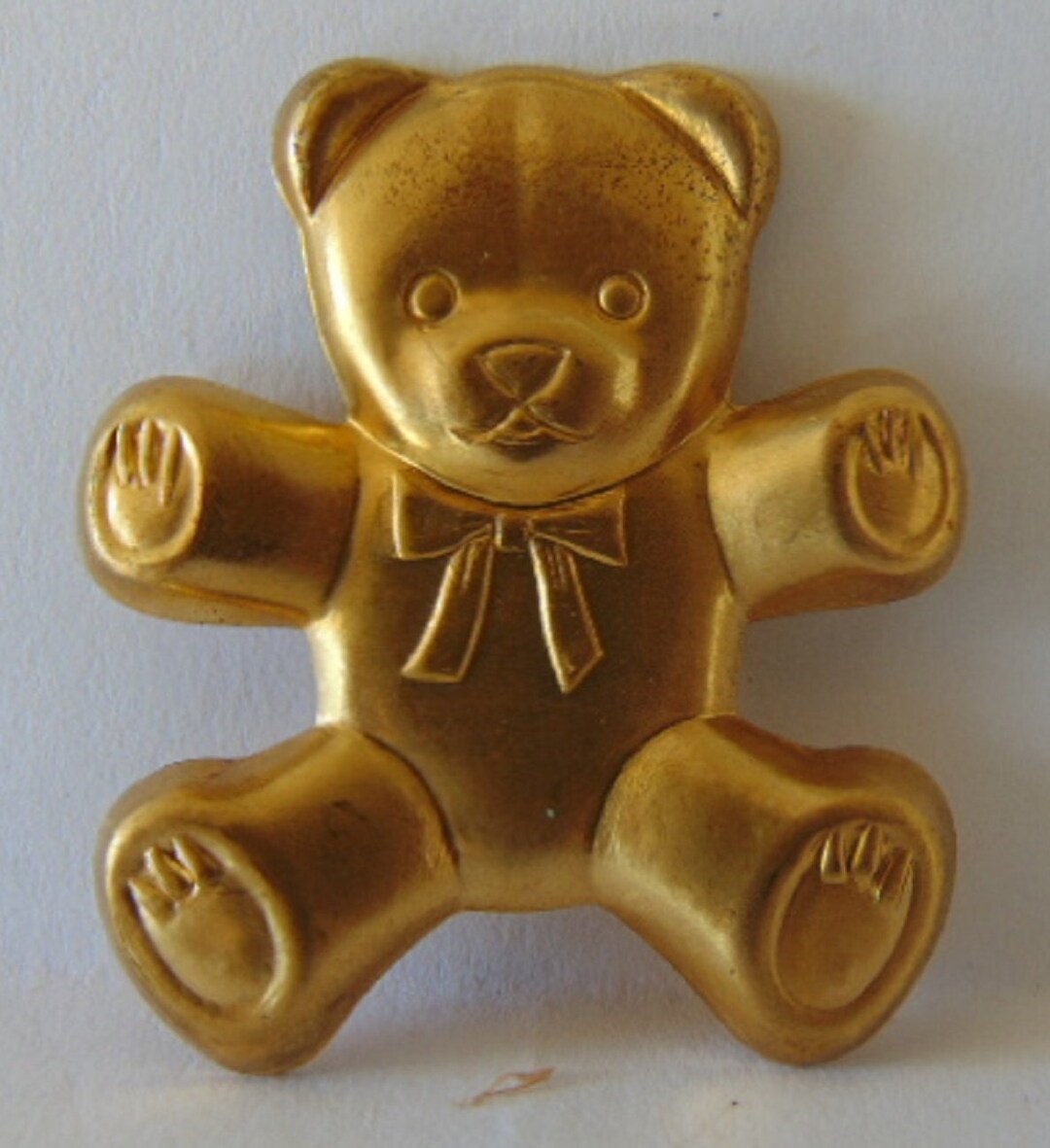 BEAUTIFUL XL Hand Stamped Shiny Gold Metal Teddy Bear Button....#4102 ...