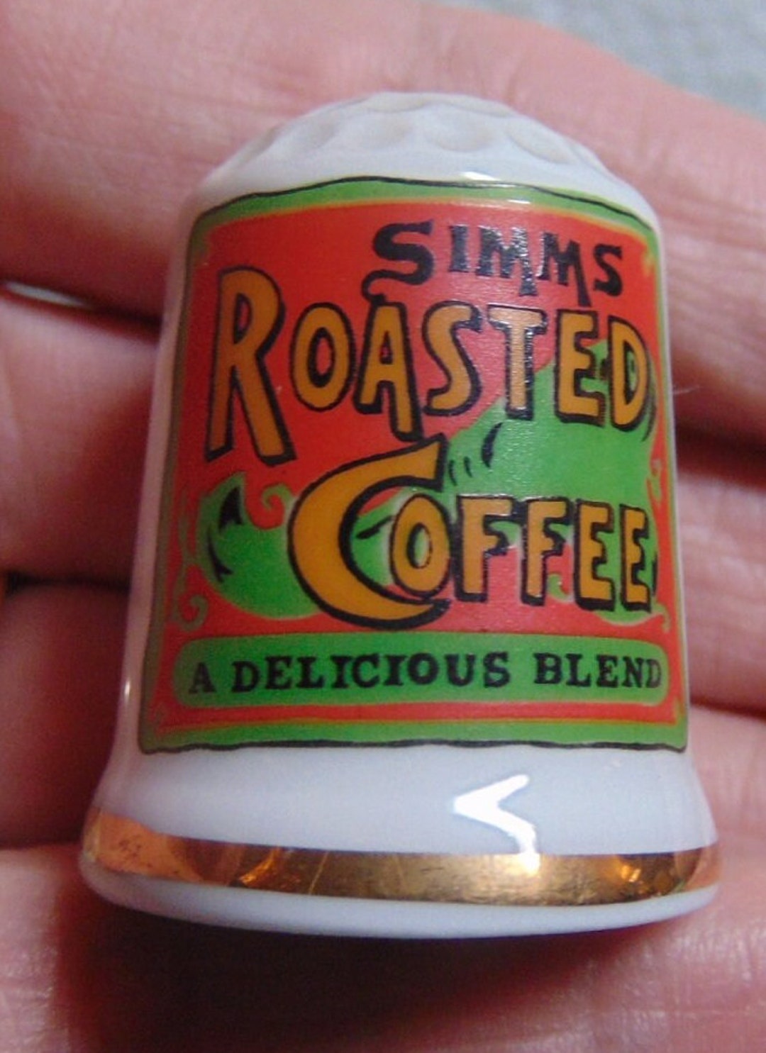VINTAGE Beautiful 80's Simms Roasted Coffee LOGO Porcelain Thimble ...