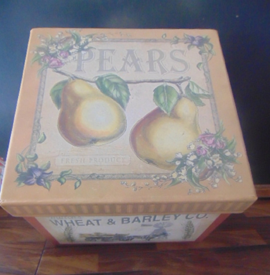 Vintage 90's Large 8" Square 'pears' Country Store Theme Storage Box W ...