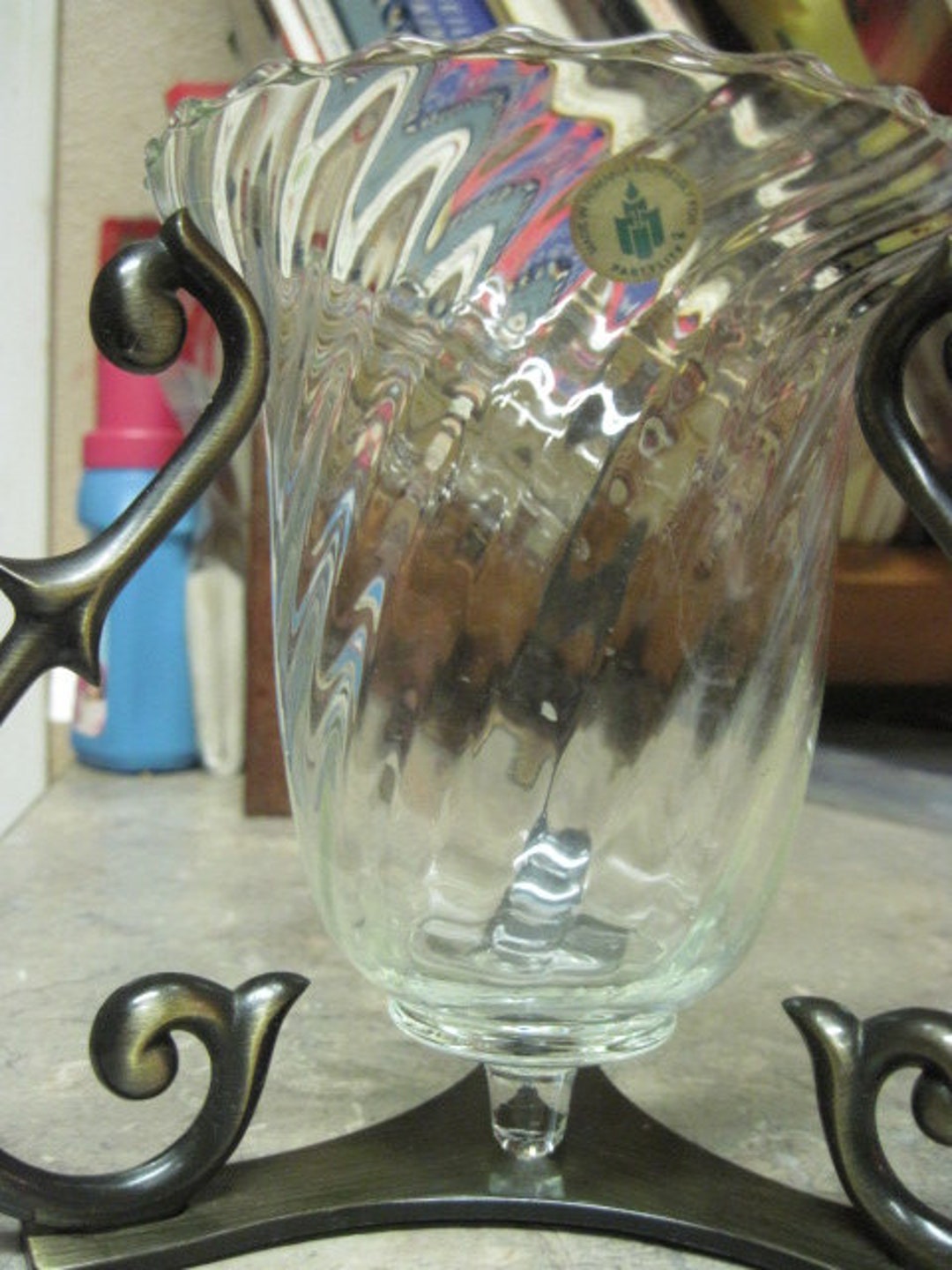VINTAGE 90's Partylite Large Elegant Crystal Glass & Brass Tri Stand ...