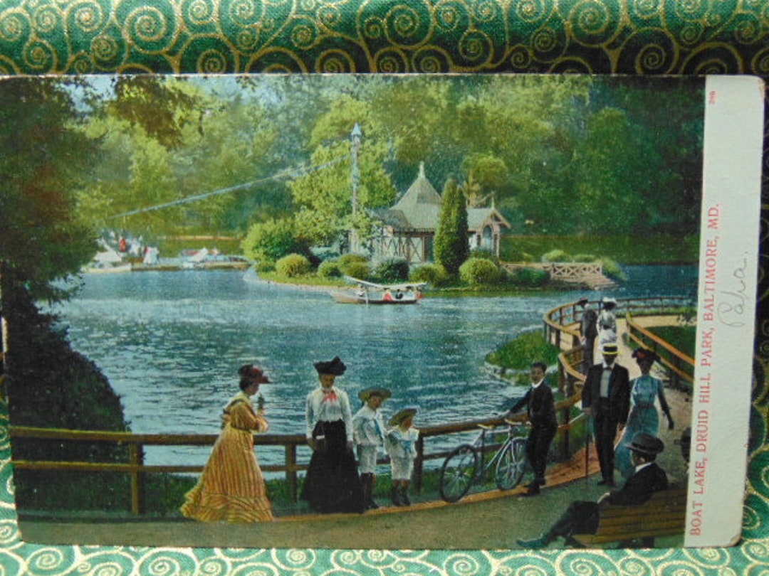 ANTIQUE EXCELLENT 1900's Boat Lake, Druid Hill Park Baltimore Md ...