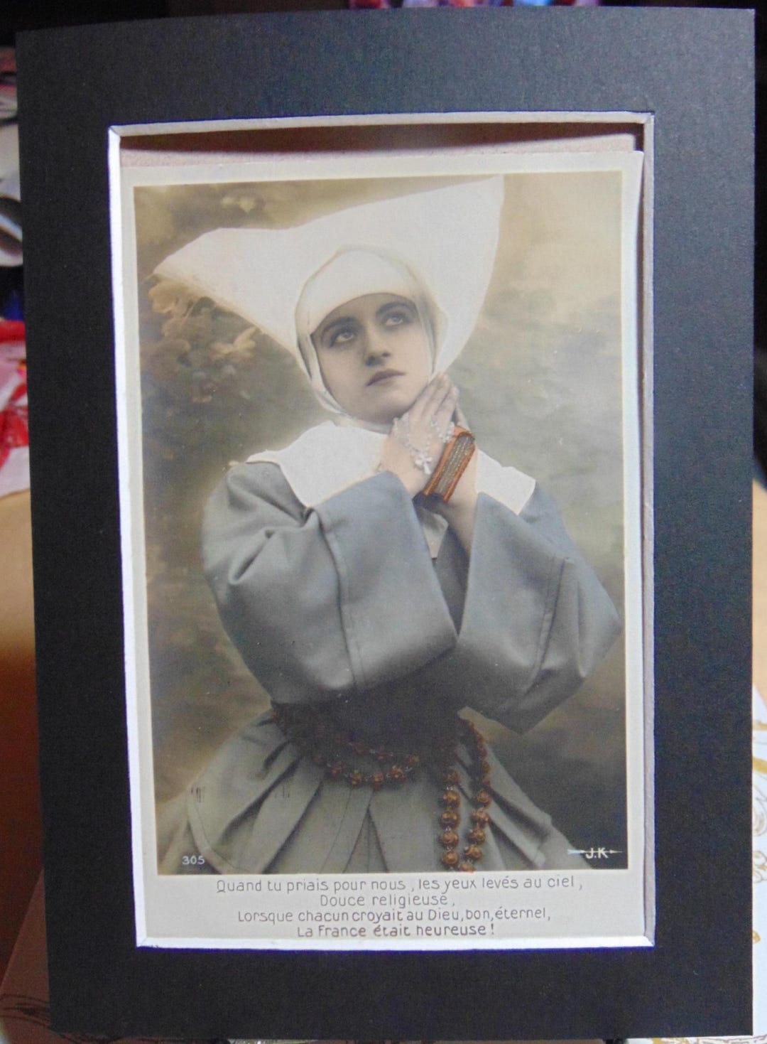 Antique BEAUTIFUL French 1900's Black & White Tinted RPPC Nun ...