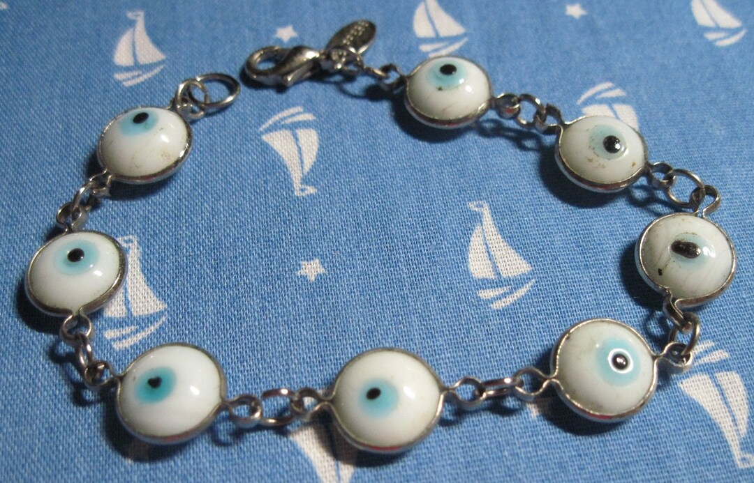 Vintage BEAUTIFUL Designer Evil Eye Link Bracelet...139a...office or ...
