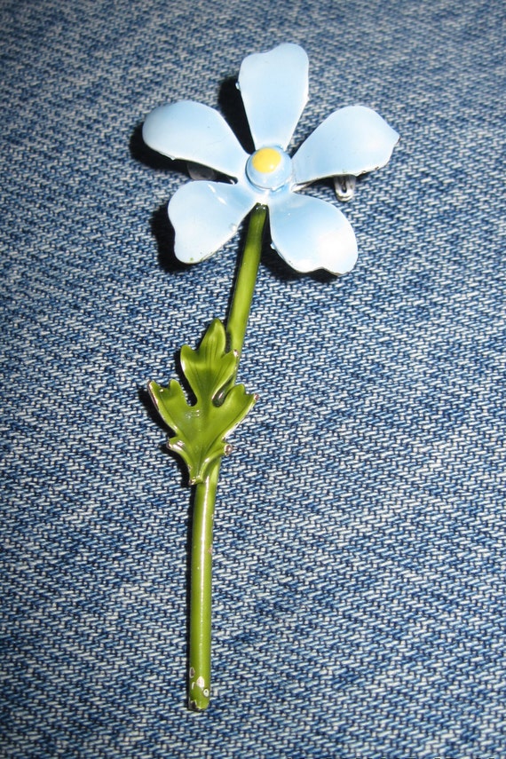 Vintage BEAUTIFUL 60's Powder Blue Daisy & Long Green… - Gem