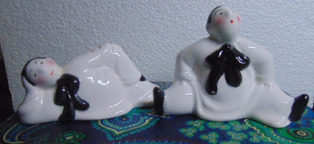 Vintage Retro Ceramic Clay Art French Clowns Salt and Pepper Shakers ...