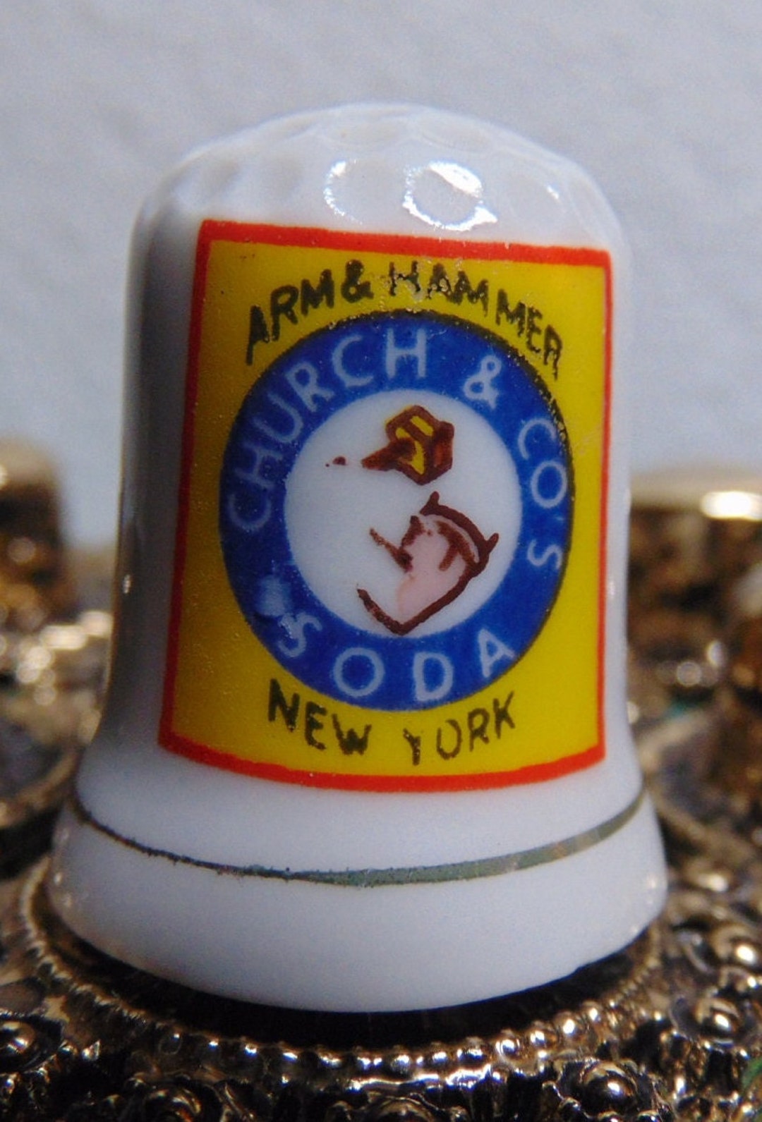 VINTAGE Beautiful 80's Arm & Hammer Baking Soda LOGO Porcelain Thimble ...