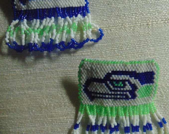 BEAUTIFUL Inspired Native Style Beaded SEAHAWKS Barrette...small ...