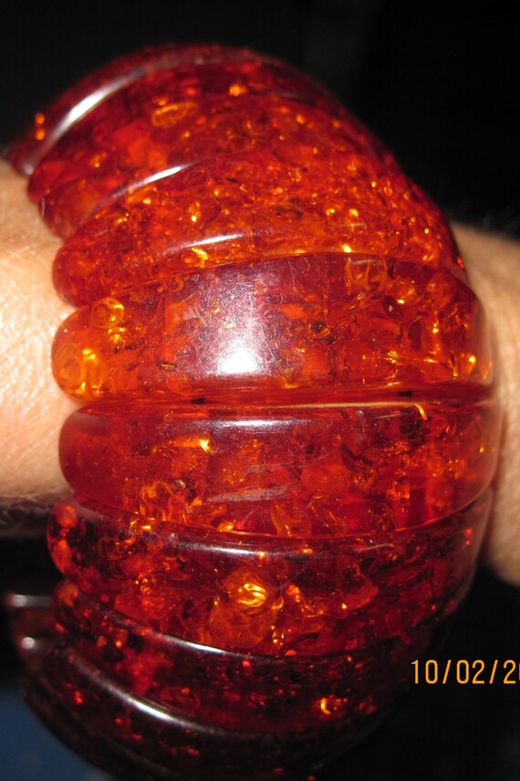 Vintage Beautiful BIG & CHUNKY Amber Lucite Half Moon… - Gem