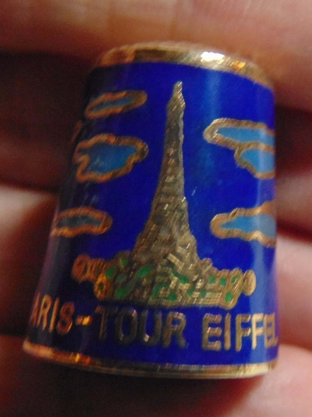 VINTAGE Pretty 60's/70's Brass Cloisonne Blues,red & White Paris Eiffel ...