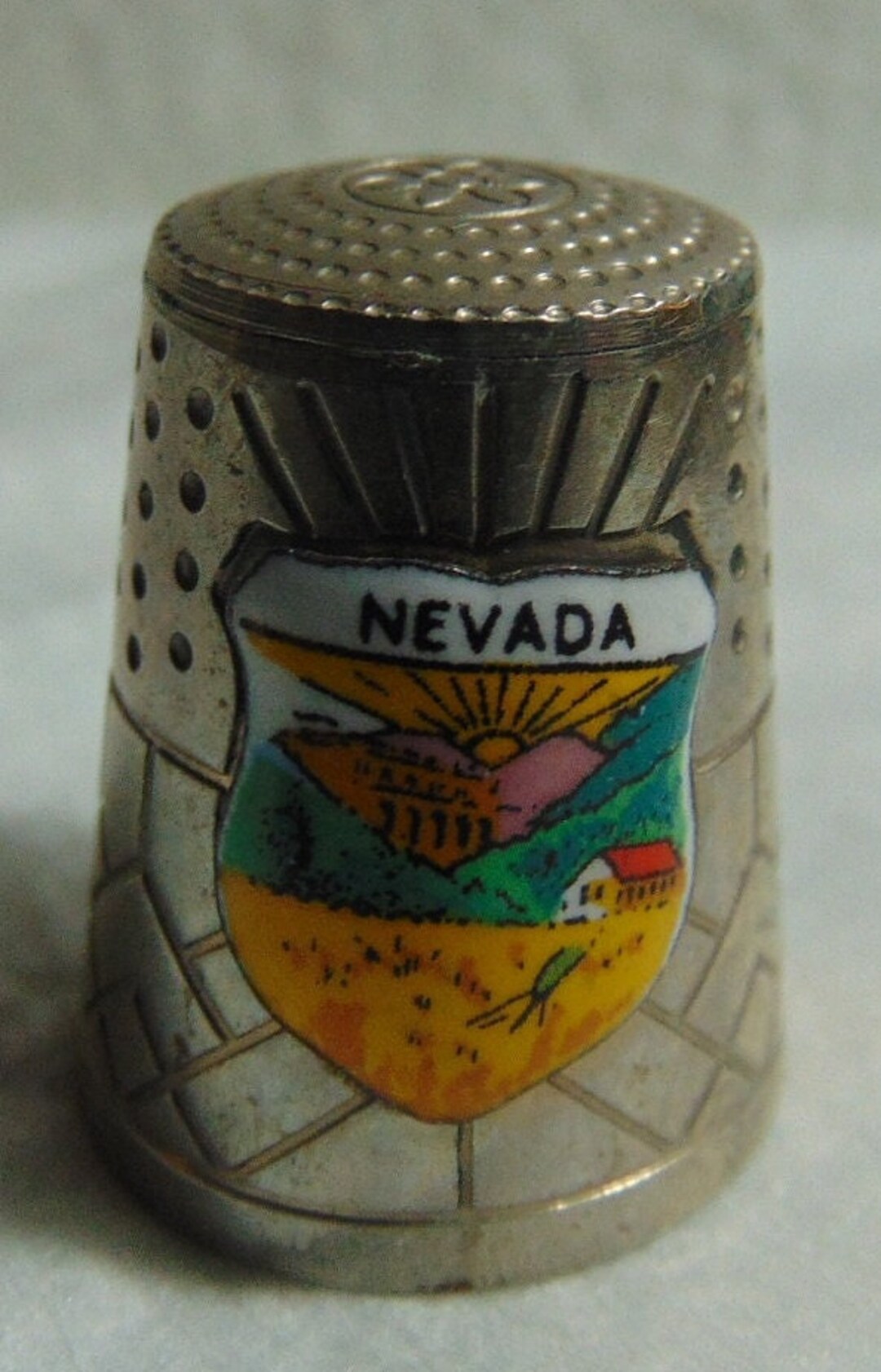 VINTAGE BEAUTIFUL 60's/70's Silver W/ 'crest' W/painted Glass Enamel ...