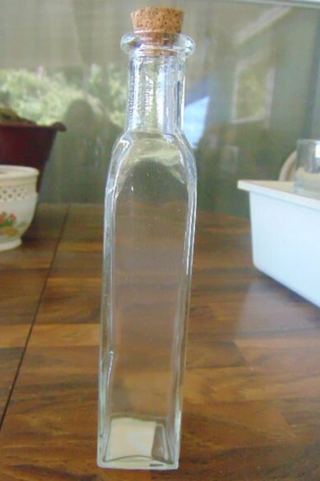 DIY Clear Glass 'oil' Square Shape Bottle W/ Cork... Ready to Decorate ...