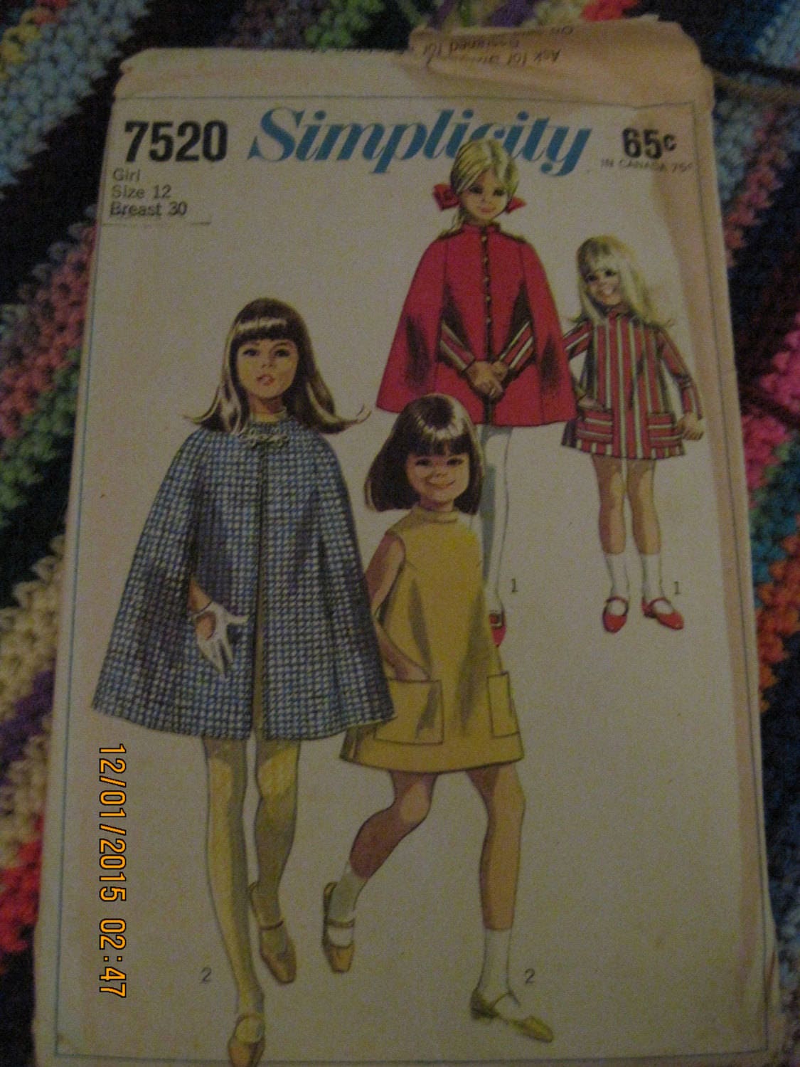 VINTAGE SIMPLICITY Pattern #7520...sz 12..child & Girls Cape/dress ...