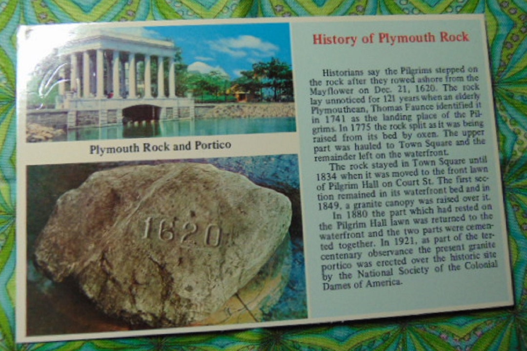 VINTAGE BEAUTIFUL 50's/60's History of Plymouth Rock Postcard... Unused ...